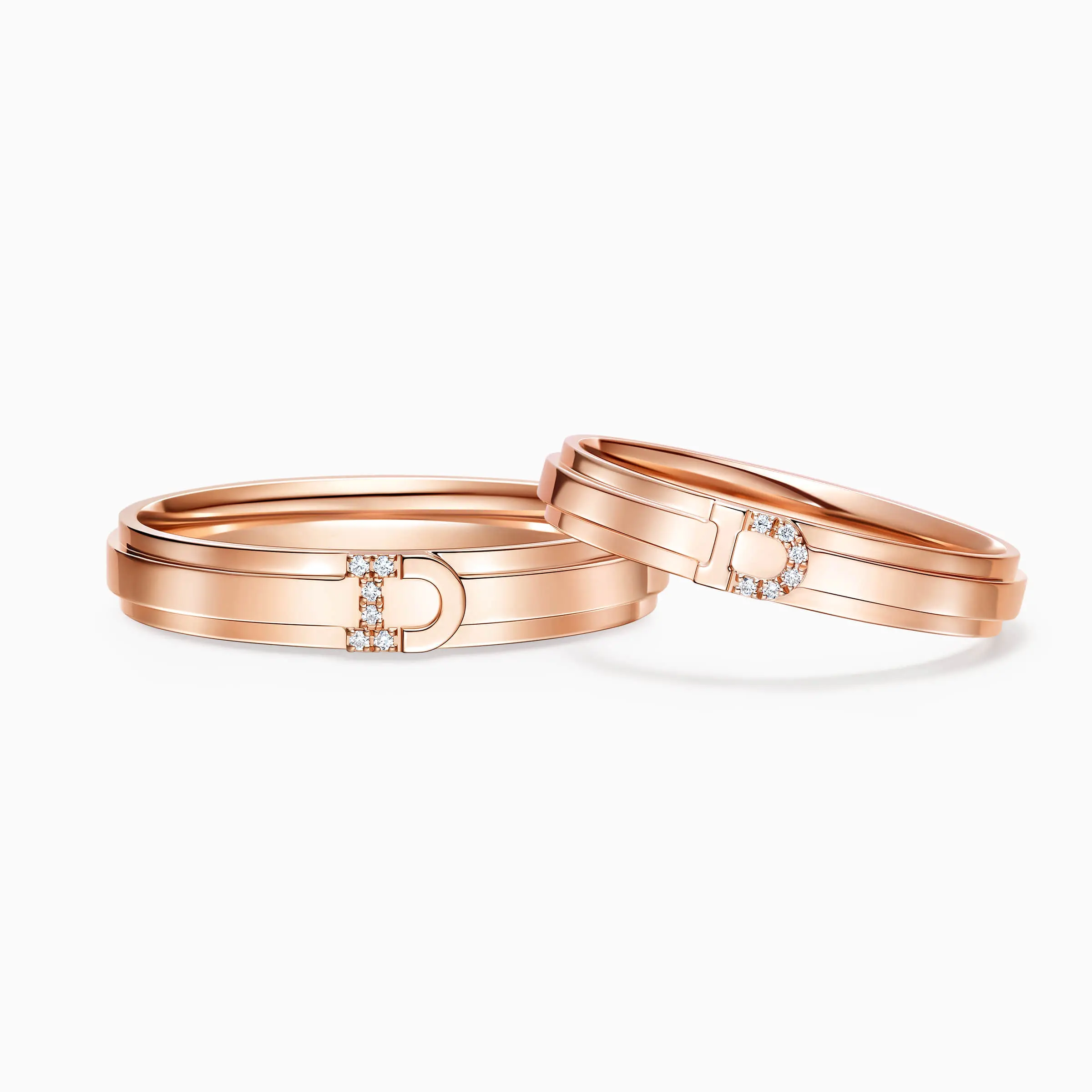 Polished D Shape Diamond Rose Gold Wedding Rings - Darry Ring